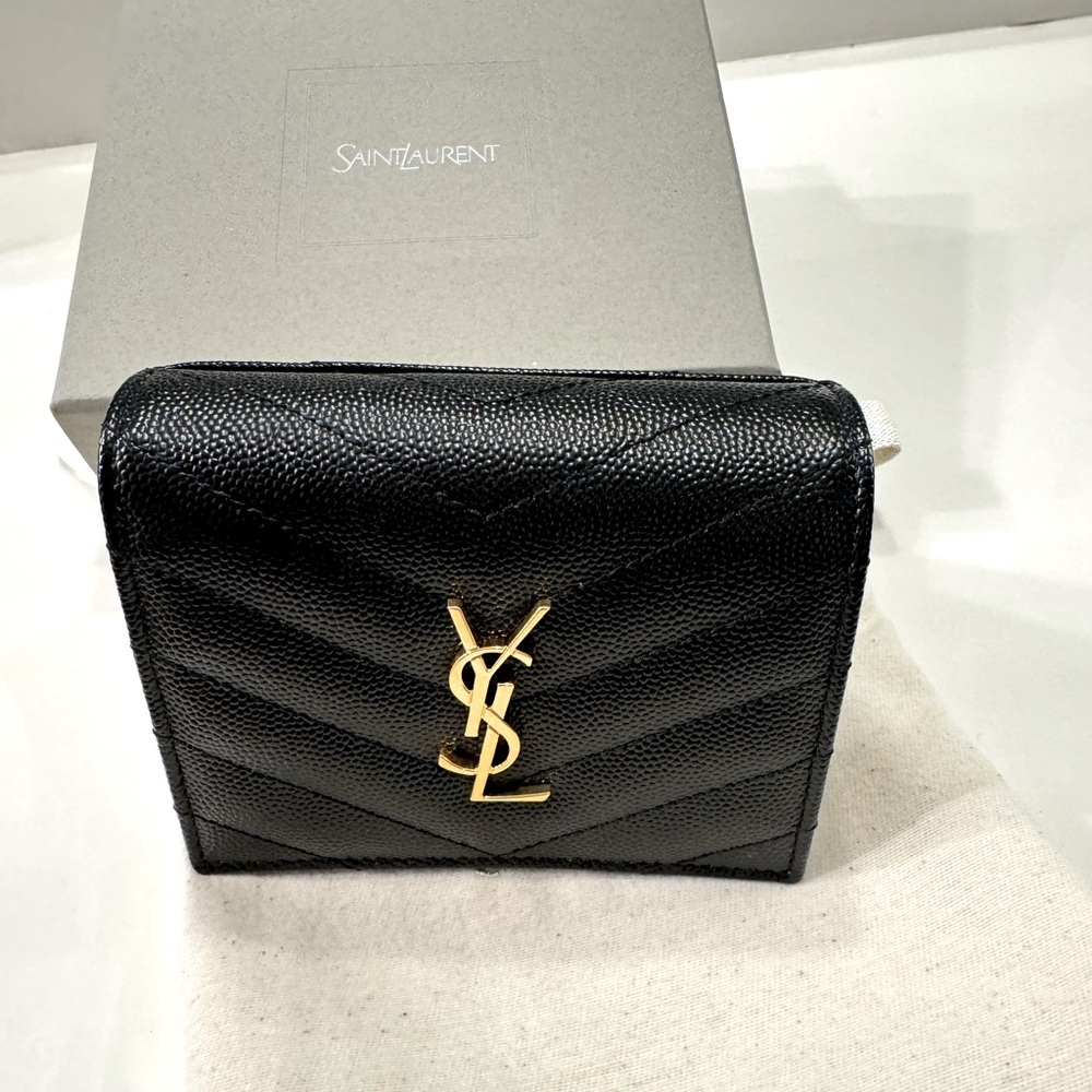 Ysl Cassandre Matelass Flap Card Case In Grain De Pou… - Gem